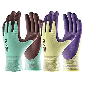 COOLJOB 2 Pairs Breathable Gardening Gloves for Women Large, Stretch Soft Modal Base with Non-slip Rubber Coating, Palm Dipped Grip Work Gloves for Gardener Worker in Lawn Yard Factory Garden
