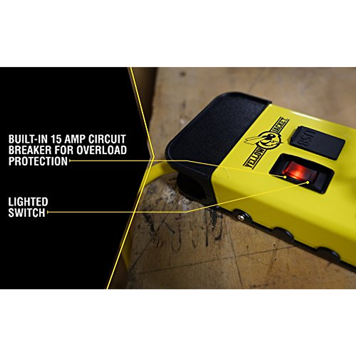 Yellow Jacket 5148 Modern 8-Outlet Metal Power Block with 2 USB Ports; Yellow