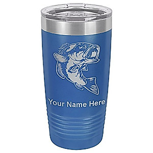 LaserGram 20oz Vacuum Insulated Tumbler Mug, Bass Fish, Personalized Engraving Included (Dark Blue)
