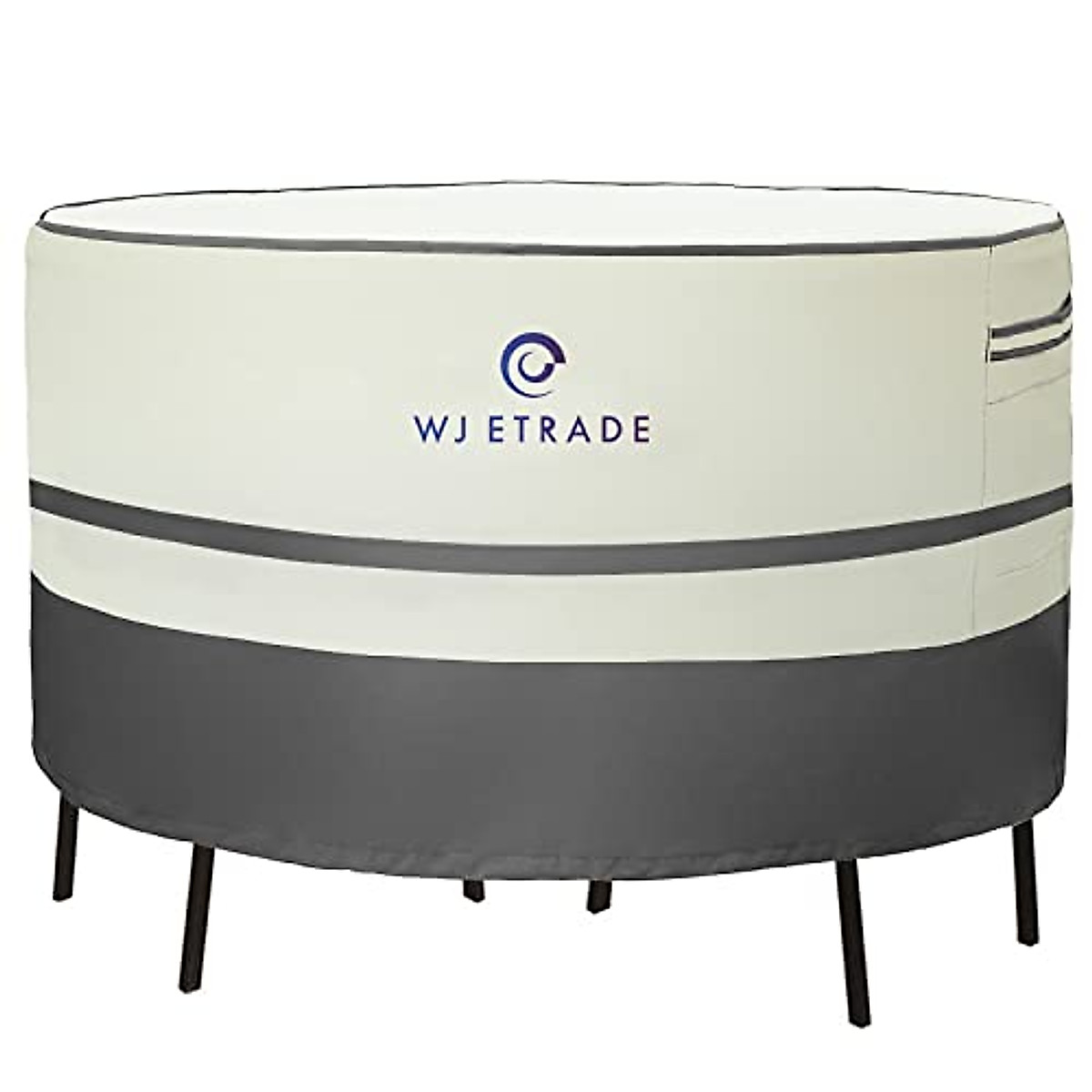 WJ-X3 Patio Furniture Set Covers, 96" Diax32 H Round Waterproof UV Resistant Heavy Duty Cover Fits 5-7 Piece Large-Medium Dining Set, Beige+Grey