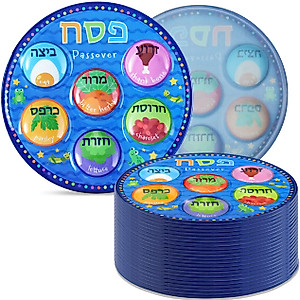 Quality Disposable Childrens Passover Seder Plates in Bulk 10" Deluxe Plastic Colorful Pesach Seder Plate for Kids Marked with Traditional Seder Food Specialty Dishware by Zion Judaica 24 Pack