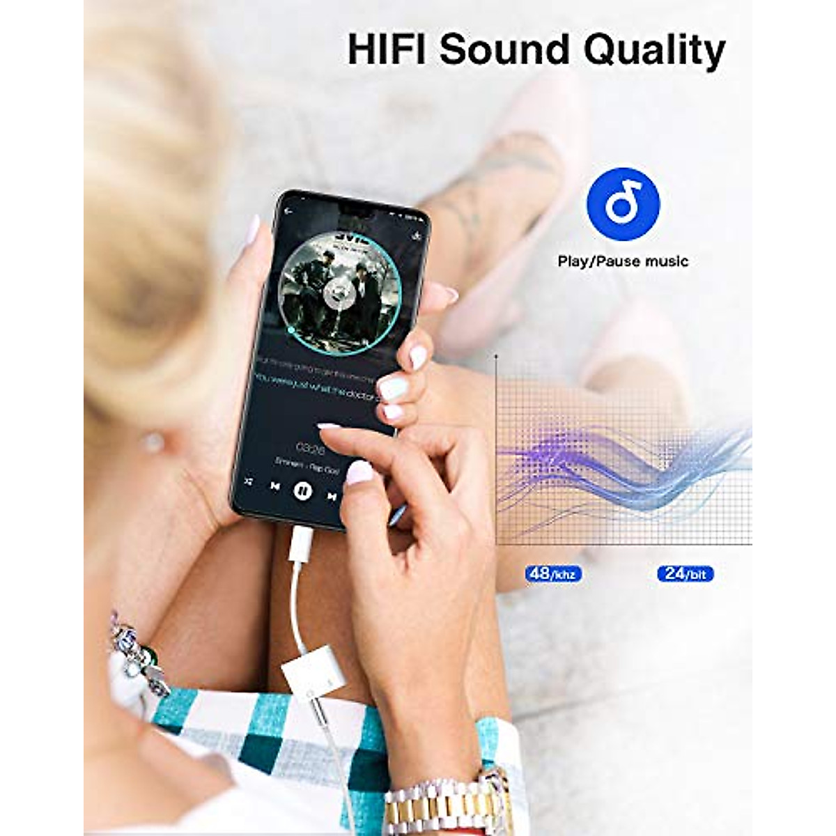 [Apple MFi Certified] Lightning to 3.5mm Headphone Adapter for iPhone, 2 in 1 Headphone Audio Splitter, Adapter AUX Connector Charger Cable Replacement for iPhone 13/12/SE/XR/XS/X/8/7/Plus,White