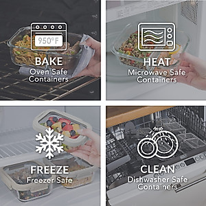 Bentgo® Glass Leak-Proof Meal Prep Set - 8-Piece Lunch & Snack 1 & 2-Compartment Glass Food Containers with Glass Lids - Reusable, BPA-Free, Microwave, Freezer, Oven & Dishwasher Safe (White Stone)