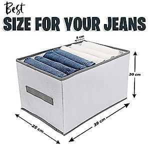 2 Pcs Clothes Organizer with support Board and Handles, Divider Drawer Organizer, Closet Storage, Jean Closet Organizer. It’s Foldable, Lightweight AND Washable, Large ,7 Grids, Light Gray. (JO001)