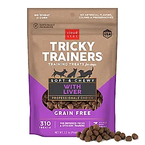 Cloud Star Tricky Trainers Soft & Chewy Dog Training Treats 5 oz Pouch, Liver Flavor, Grain-Free Low Calorie Behavior Aid with 310 treats