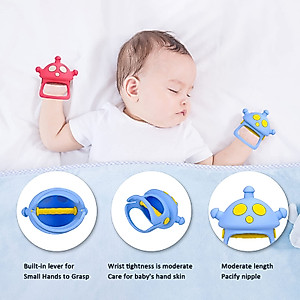 MUAECH Aliens Teething Toys for Babies 3-6 Months, Anti-Drop Silicone Baby Chew Toys for Sucking Needs, Baby Mitten Teether for Soothing Teething Pain Relief, BPA Free-Blue