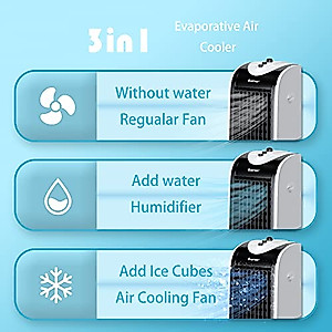 COSTWAY Evaporative Air Cooler, 3-in-1 Cooling Fan with 2 Ice Crystal Boxes, 3-Mode, 3-Speed and 4L Water Tank, Quiet Bladeless, Portable for Room Home Office Dorms, White