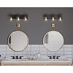 Calhoun Collection 3-Light Clear Glass Farmhouse Bath Vanity Light Antique Bronze