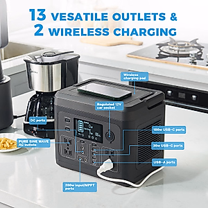 Green Power Portable Power Station 700W with 716Wh LiFePO4 Backup Battery/ 4 AC Outlet/ 2 Wireless Charging Outdoor Solar Generator Power Station For Emergencies/Homeuse/Camping RV（Grade A Cells）