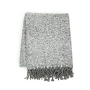 Soft Cashmere Acrylic Throw Blanket Fringe Throw Blanket Lightweight Cozy Shawl Warp Throw Blanket for Bed or Sofa Farmhouse Outdoor Throw Blankets, 51" x 67", Grey