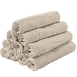 Yoofoss Muslin Burp Cloths for Baby 10 Pack 100% Cotton Baby Washcloths for Boys Girls Large 20''X10'' Super Soft and Absorbent Apricot White