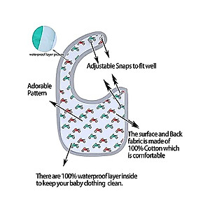 Maiwa 6 Pack Waterproof Cotton Baby Bibs with Snaps for baby boys girls teething drooling and feeding