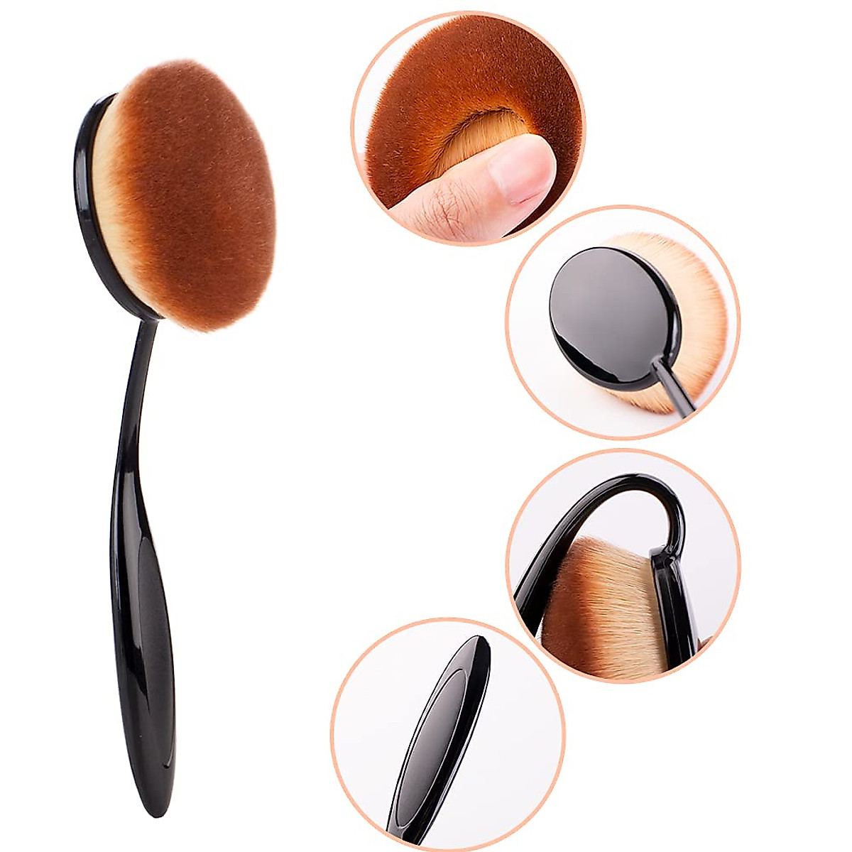 Yoseng Oval Foundation Brush Large Toothbrush makeup brushes Fast Flawless Application Liquid Cream Powder Foundation Sunscreen（All Black）