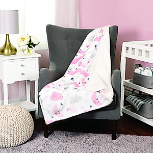 Life Comfort Ultimate Sherpa Baby Blanket, Fluffy Pink and Grey Cloud and Moon Premium Blanket for Baby Girl, Soft Warm Cozy Toddler, Infant or Newborn Blanket for Crib, Stroller, Travel, Nursery