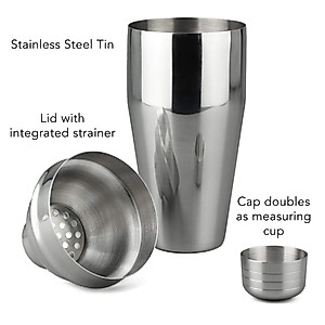 PG Professional Cocktail Shaker - 24 oz Stainless Martini Tin with Built-in Strainer and Measuring Cup - Perfect for Mixing Drinks