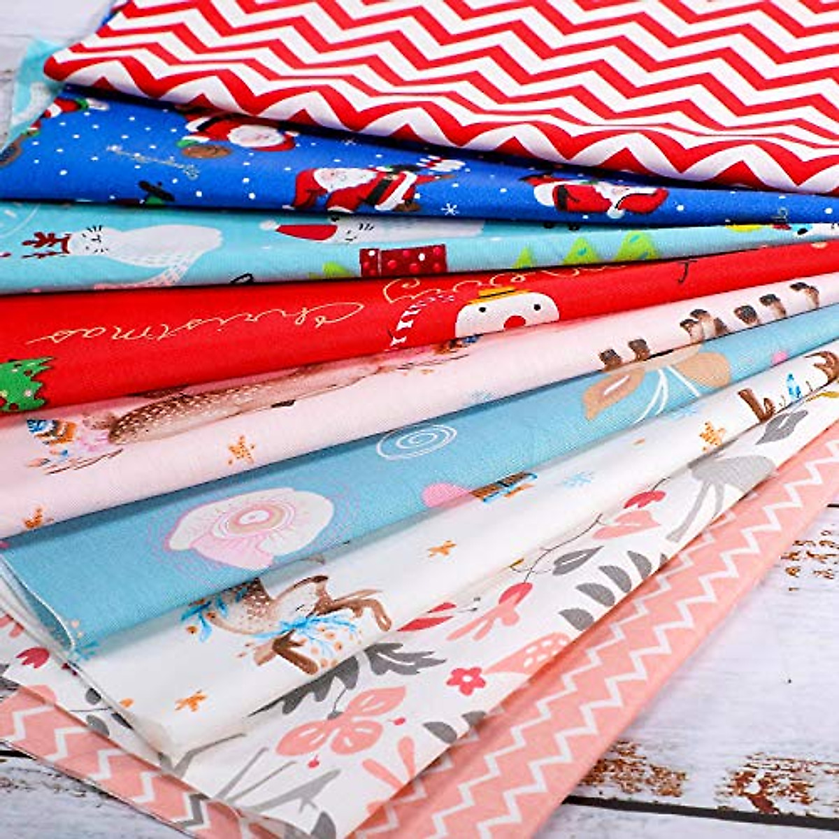 20 Pieces 10 x 10 Inch Christmas Fabric Multi-Color Fabric Patchwork Bundles Sewing Square Mixed Fabric Christmas Printing Quilting Fabric Santa Snowman Printed Fabric Scrap for DIY