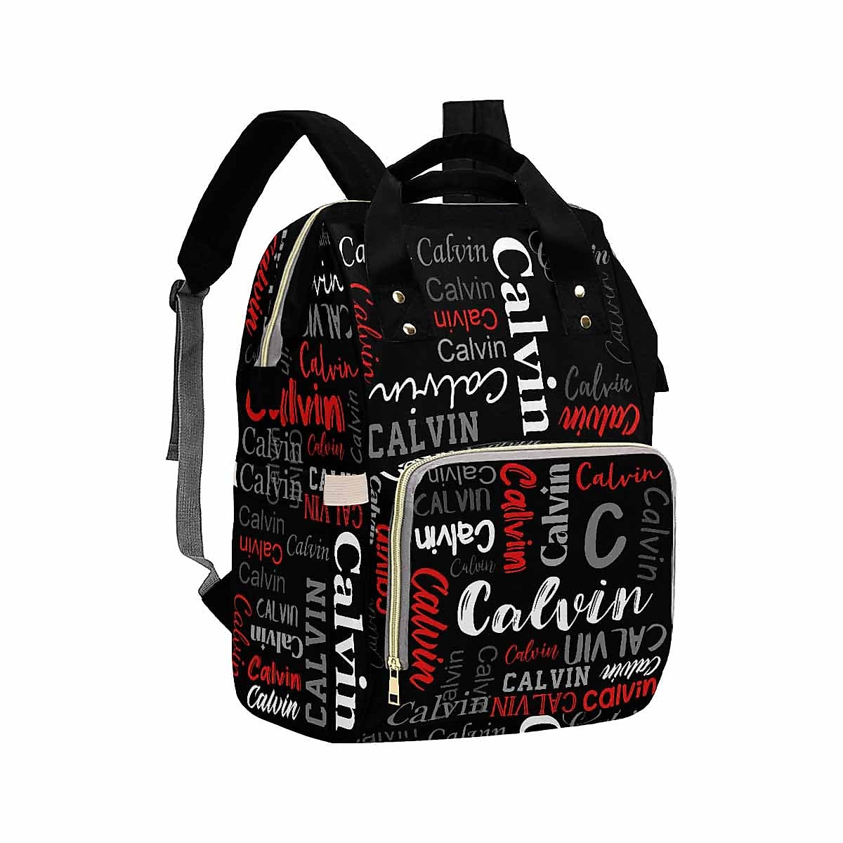 Artsadd Custom Name Diaper Bag for Mom, Personalized Black and Red Monogram Backpack with Stroller Straps Large Travel Shoulder Bag Capacity Nappy Bag for Baby Shower Gifts