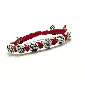 Religious Bracelet - Catholic Patron Saint Medals | Mens Womens Christian Gift | Protection Jewelry - Medjugorje (Red)
