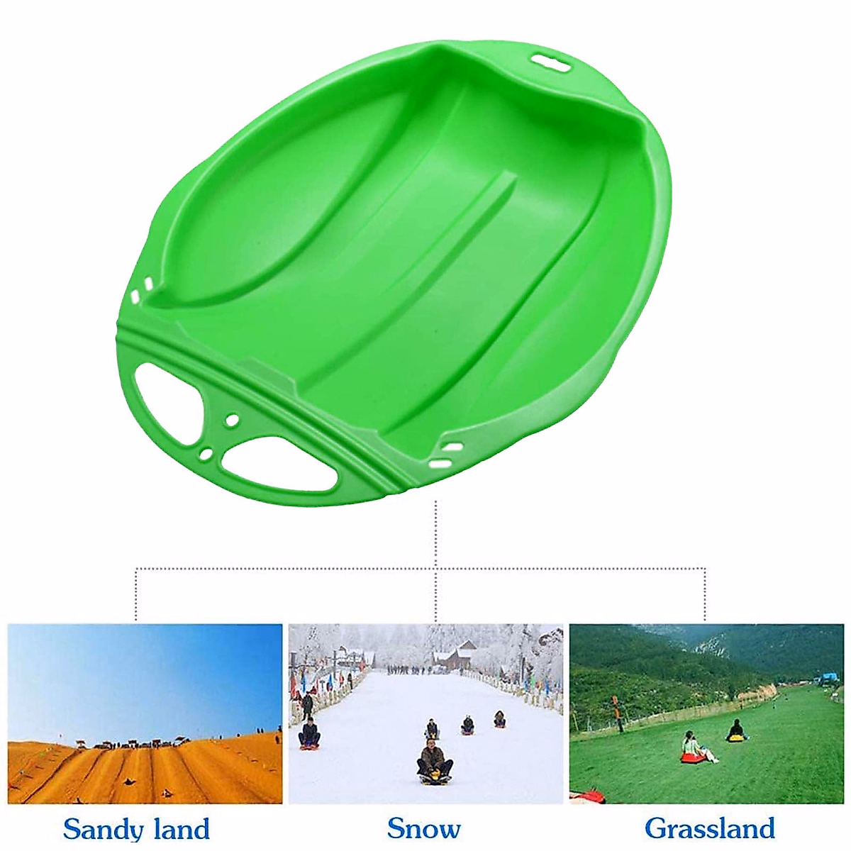 Snow Sleds, Snow Sleds for Kids Adult Durable Downhill Snow Sled with 2 Handles Winter Outdoor Skiing Board Snow Sleds Sand Board (Green, Plastic)