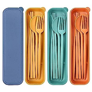 4 Sets Reusable Utensils Set with Case, Travel Utensils with Case, Reusable Utensils for Lunch Box accessories, Portable Chopsticks Knife Fork and Spoon Lunch Utensils Set for Work,Travel or Daily use
