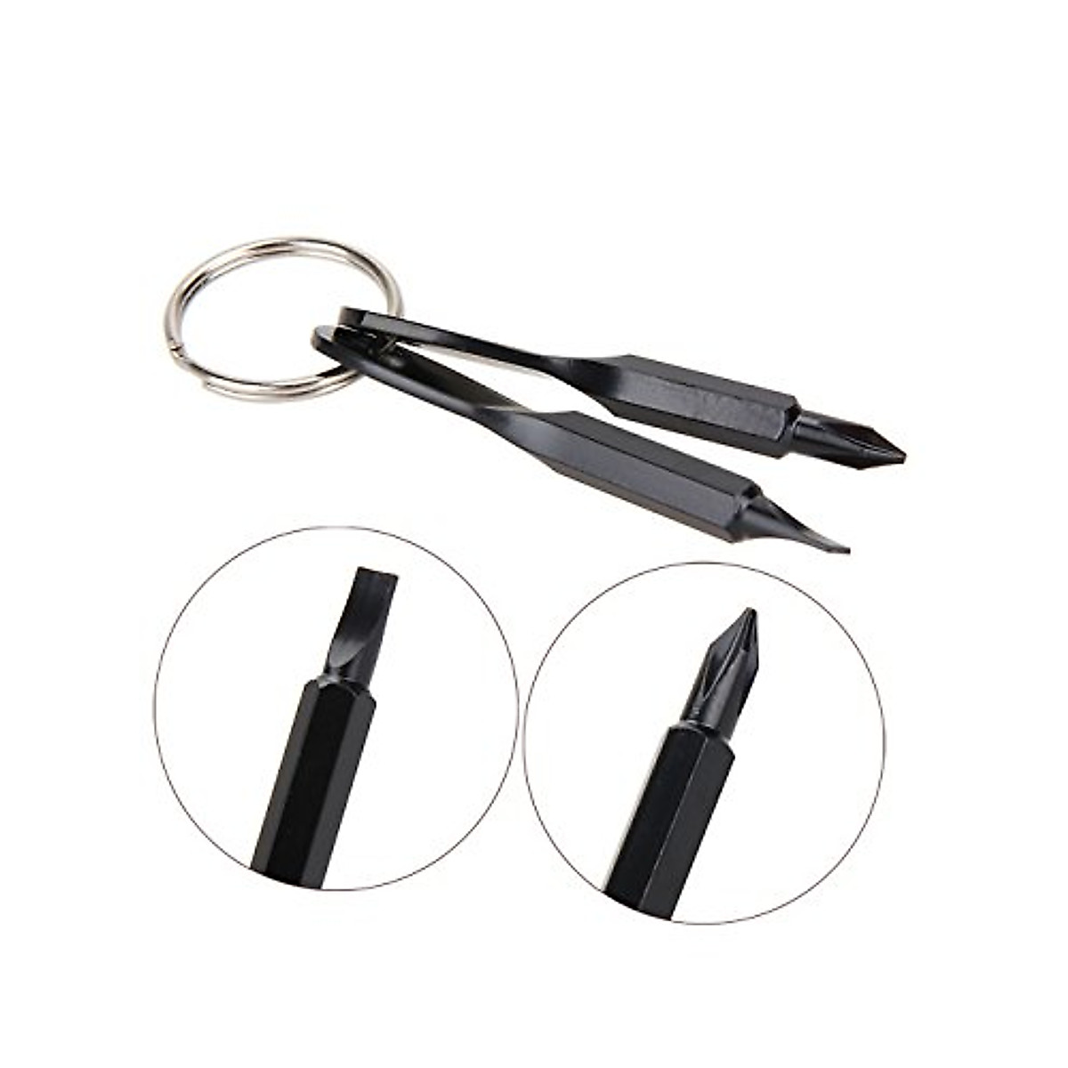 2 Set(4PCS) Portable Multifunction Key Chain Screwdriver Mini Key Shape Travel Kits Outdoor EDC Screwdriver Tool with Key Ring(Color: Black Silver)