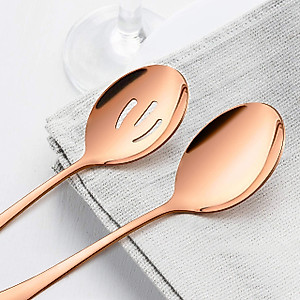 LIANYU 6-Piece Copper Serving Spoons, Copper Slotted Serving Spoons, Stainless Steel Rose Gold Serving Utensils for Party Buffet Restaurant Banquet Dinner Catering, 8 3/4 Inch, Dishwasher Safe