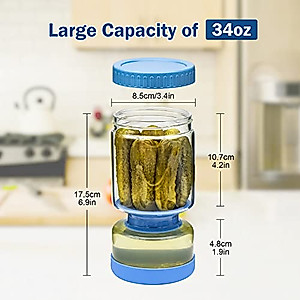 Mliepow Glass Pickle Jar, 34oz/1000ml Olive Hourglass Container with Upside Down Strainer Flip , BPA Free, Food Grade Leakproof ABS Lid, Pickle Storage Holder for Pickle, Olive and Jalapenos