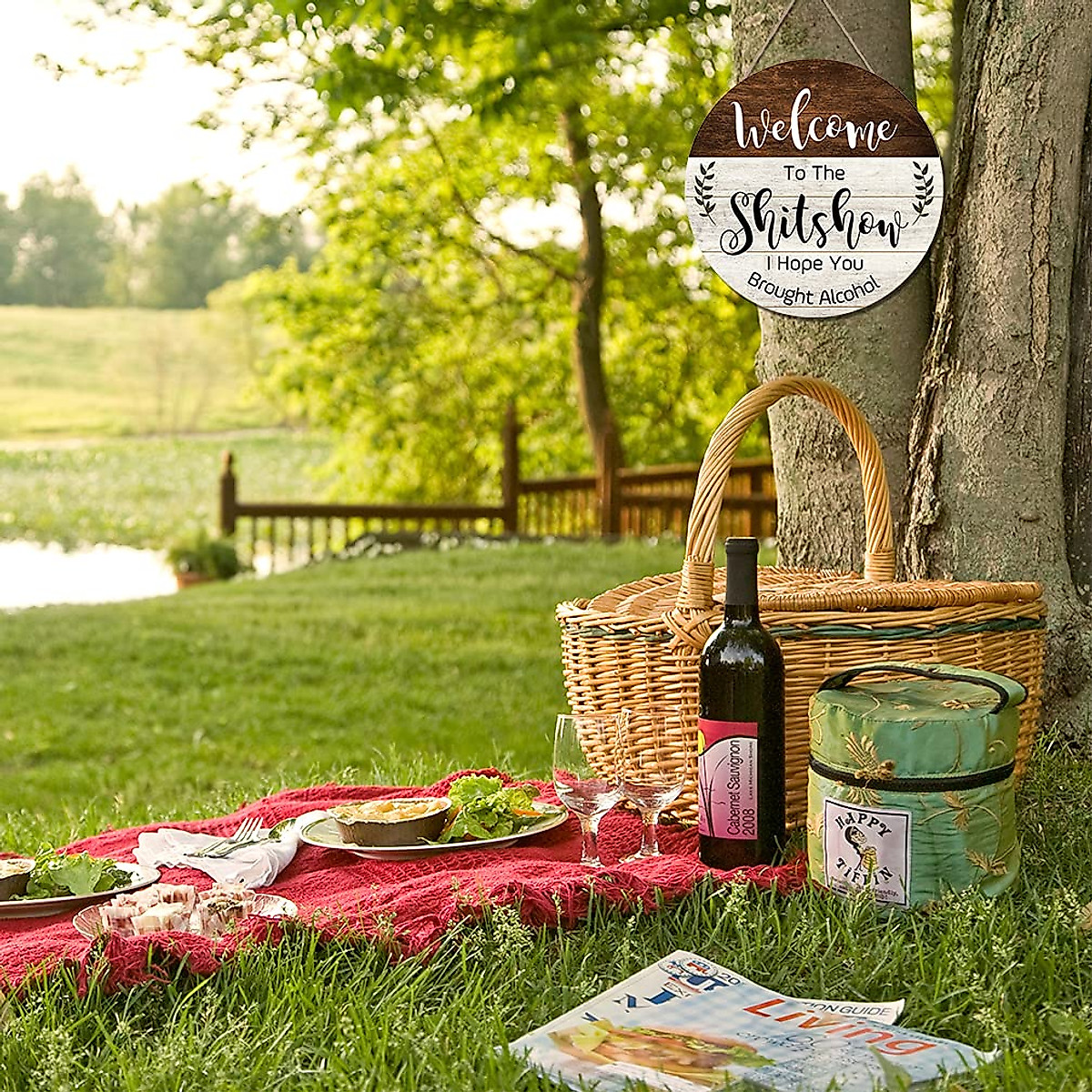 CHDITB Welcome to the Shitshow Wood Door Sign, Alcohol Shitshow Rustic Wall Door Hanging Sign(12”x12”), Funny Welcome Wall Hanging Sign Plaque for Front Door Entryway Porch Bar Pub Farewell Party