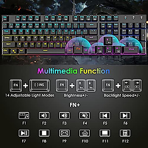 ET Mechanical Gaming Keyboard RGB Backlit Keys Computer Keyboard, 16.8 Million Color 104 Keys Blue Switch Wired Gaming Keyboards Full Size, Aluminum Base USB Keyboard for PC Gamer Laptop