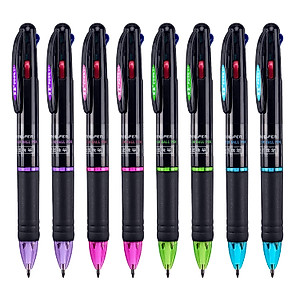 8 Pack Multicolor Ballpoint Pen, 4-in-1 Colored Pens 0.7mm Fine Point, 4 Color Retractable Ballpoint Gift Pens for Office School Supplies