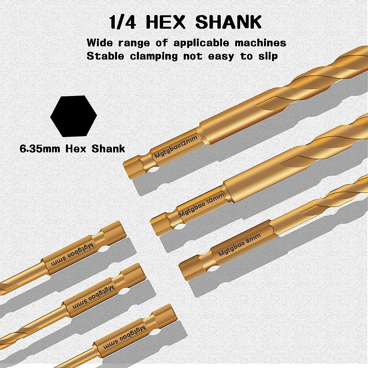 【 New 】 6pcs Golden Masonry Drill Bits Set, Mgtgbao Ceramic Tile Drill Bits Carbide Tip for Glass, Brick, Tile, Concrete, Plastic and Wood with Size 6mm(1/4”), 8mm (5/16”), 10mm (3/8”), 12mm (1/2”).