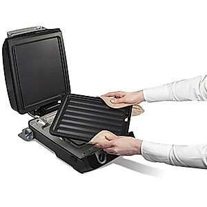 Hamilton Beach 4-in-1 Indoor Grill & Electric Griddle Combo with Bacon Cooker, Opens Flat to Double Cooking Surface, Removable Nonstick Plates, Black & Silver (25601)