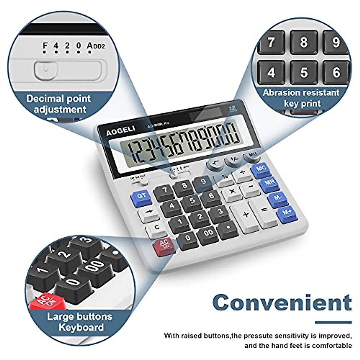 Calculators Desktop, Desk Calculator Two Way Power Battery and Solar Calculators Desktop,Big Buttons Easy to Press Used as Office Calculators for Desk,12 Digit Calculators Large Display Basic Office