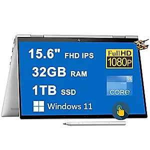 HP Envy X360 15 2-in-1 Laptop 15.6" FHD IPS Touchscreen 12th Generation Intel 12-Core i5-1240P (Beats i7-1165G7) 32GB RAM 1TB SSD Backlit Keyboard Thunderbolt USB-C B&O Win11 Silver + HDMI Cable
