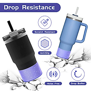 WUQID 2 Pack Bling Silicone Boot Compatible with Stanley Quencher Adventure 40oz & Stanley IceFlow 20oz 30oz, Reduces Dents Protective Silicone Water Bottle Bottom Cover Sleeve