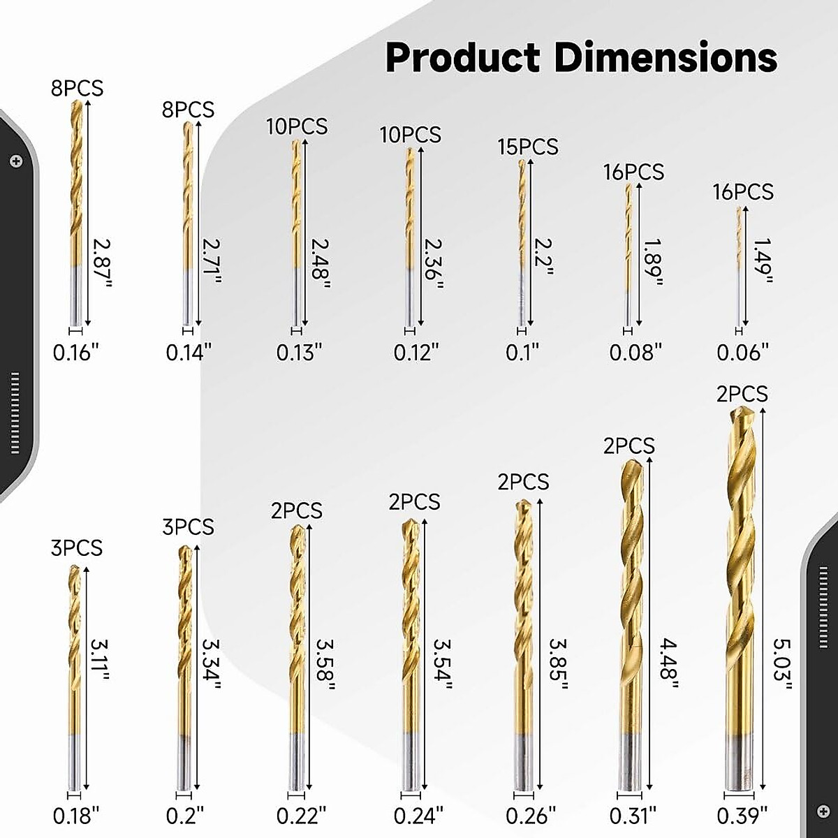 Twist Drill Bit Set, 99 Pcs Titanium-Coated Twist Drill Bits in 14 Sizes 0.06’’-0.39’’D, Heavy-Duty HSS Drill Bit Kit for Aluminum, Copper, Wood, Plastic, with Storage Case