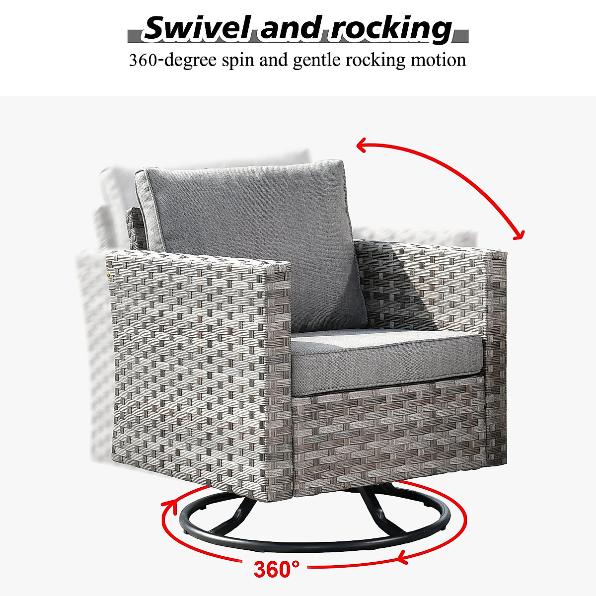 HOOOWOOO Outdoor Patio Sectional Furniture Sofa Set with Fire Pit Table,10 Piece Modern Wicker Couch with Swivel Chairs,Modular Conversation Seating Set with Widened Armrest for Garden(Dark Grey)