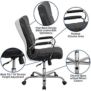 Flash Furniture Whitney High Back Desk Chair - Black LeatherSoft Executive Swivel Office Chair with Chrome Frame - Swivel Arm Chair