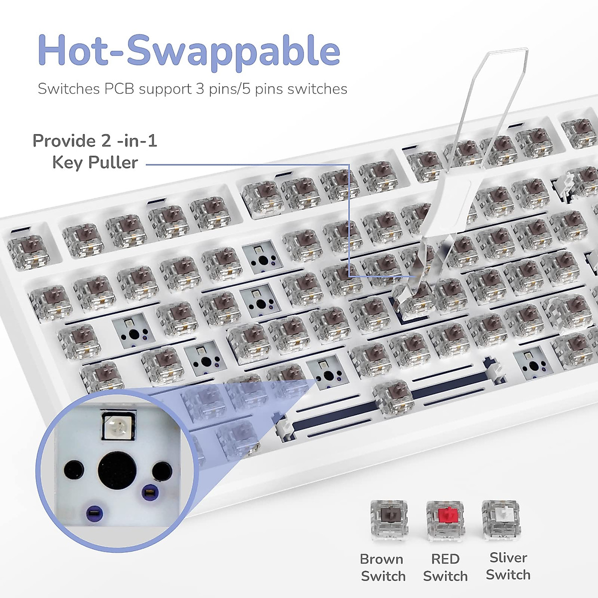 RK ROYAL KLUDGE M75 Mechanical Keyboard with OLED Smart Display and Volume Knob, 2.4G/USB-C/BT Gasket Mounted 75% Layout Wireless Gaming Keyboard with 81 Keys, RGB Backlit Hot-Swap Fast Silver Switch