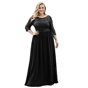 Ever-Pretty Women's Round Neck Maxi Dresses Sequin Plus Size Formal Dresses for Women Black US24