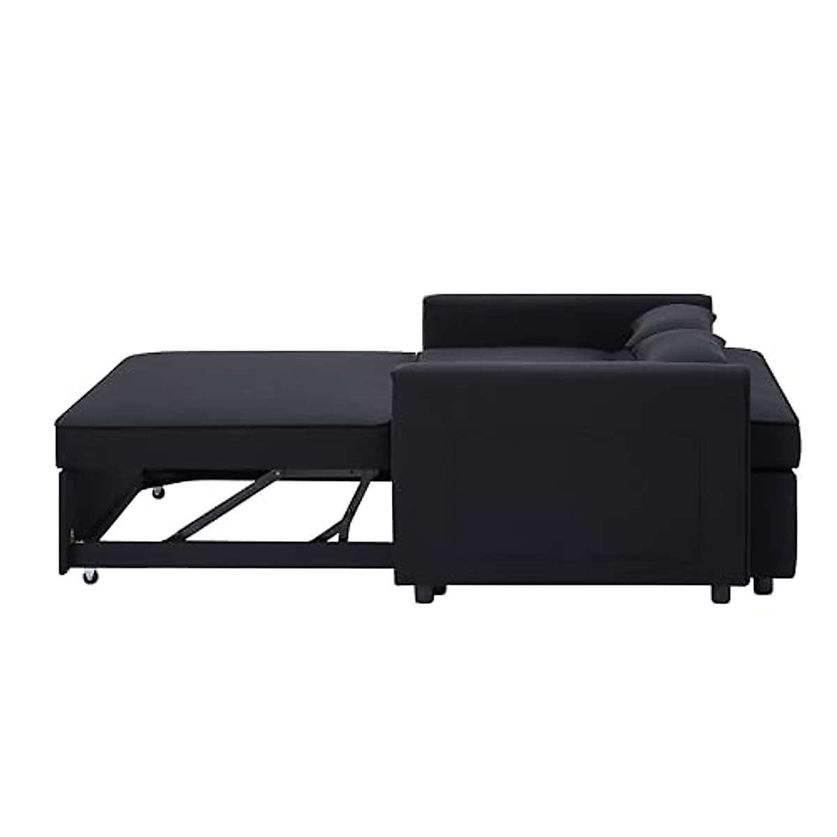 Eafurn 3-in-1 Convertible Sleeper Sofa Pull Out Couch Bed with Adjustable Backrest & Storage Pockets, 2 Seater Futon Loveseat Chair with Pull-Out Sofabed with Lumbar Pillows for Living Room Office