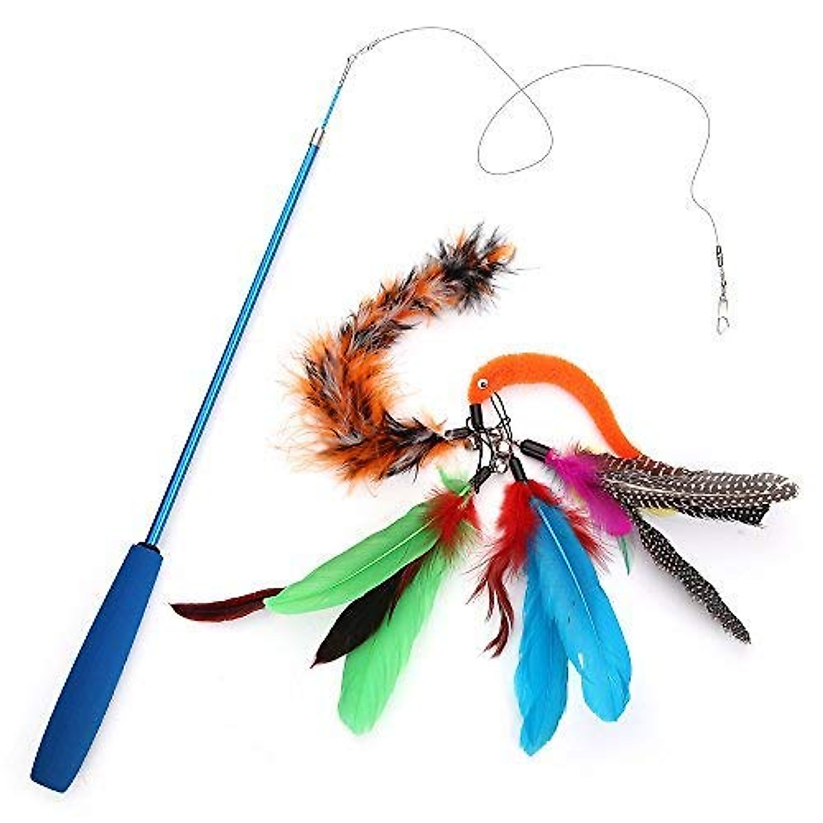 Becory Feather Teaser Cat Toy, Retractable Cat Feather Toy Wand with 5 Assorted Teaser with Bell Refills, Interactive Catcher Teaser for Kitten Or Cat Having Fun Exerciser Playing
