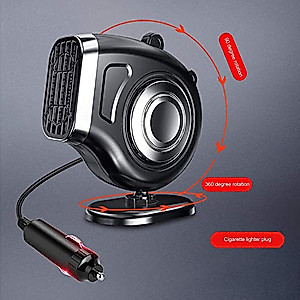 Mini Car Heater, 12V 150W Car Fan Defroster, Auto Heating/Cooling Fan with Rotating Base Fairing Securing Clip，Plug in Cigarette Lighter (Black)
