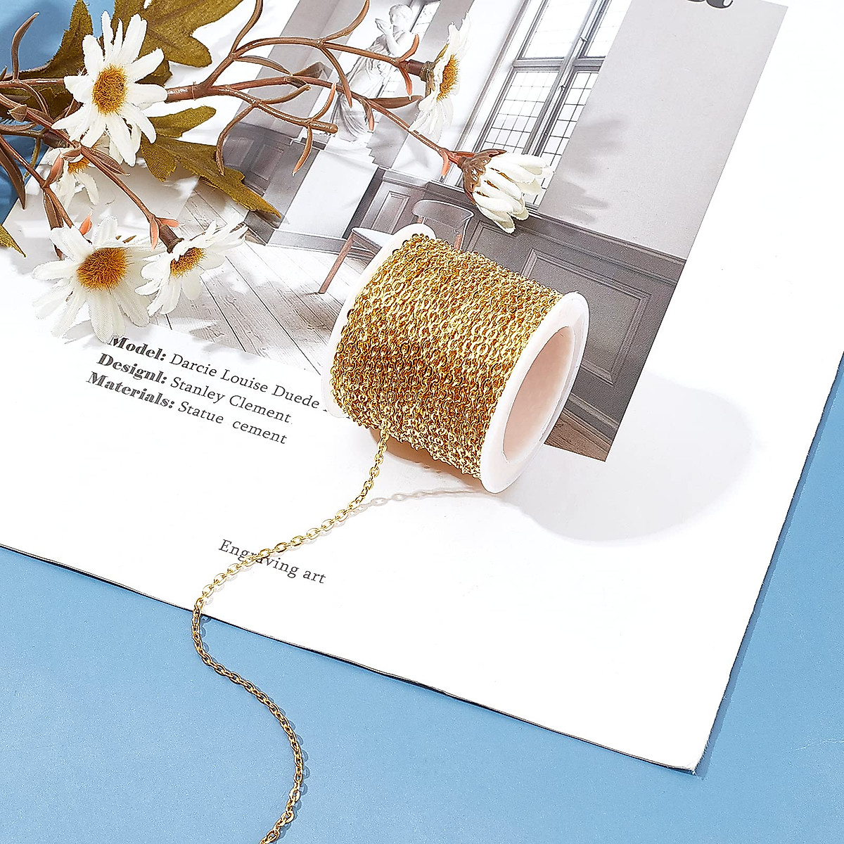 Pandahall 32 ft Necklace Chains Golden Iron Cross Chains Link Cable O-Shaped Chain for Necklace Jewelry Accessories DIY Making-3x2.2x0.6mm