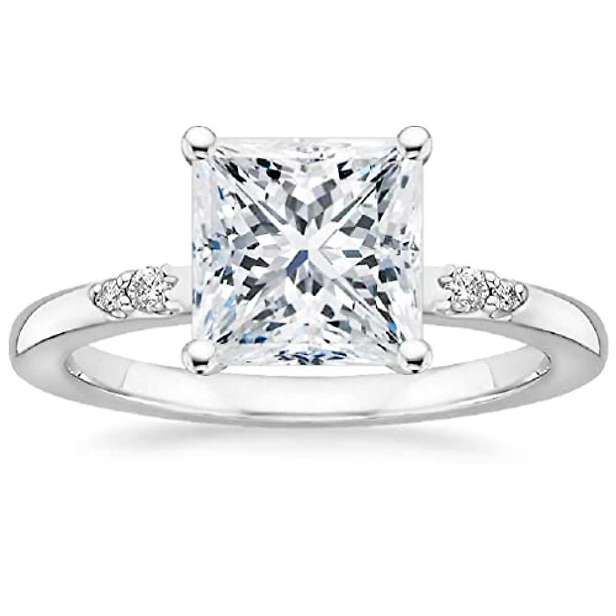 10K Solid White Gold Handmade Engagement Ring 3.0 CT Princess Cut Moissanite Diamond Solitaire Wedding/Bridal Ring Set for Womens/Her Propose Ring (7.5)