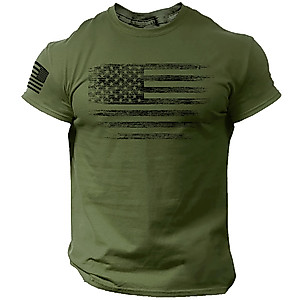 Rogue Style Distressed American Flag Men T Shirt – USA (Army Green, XL)