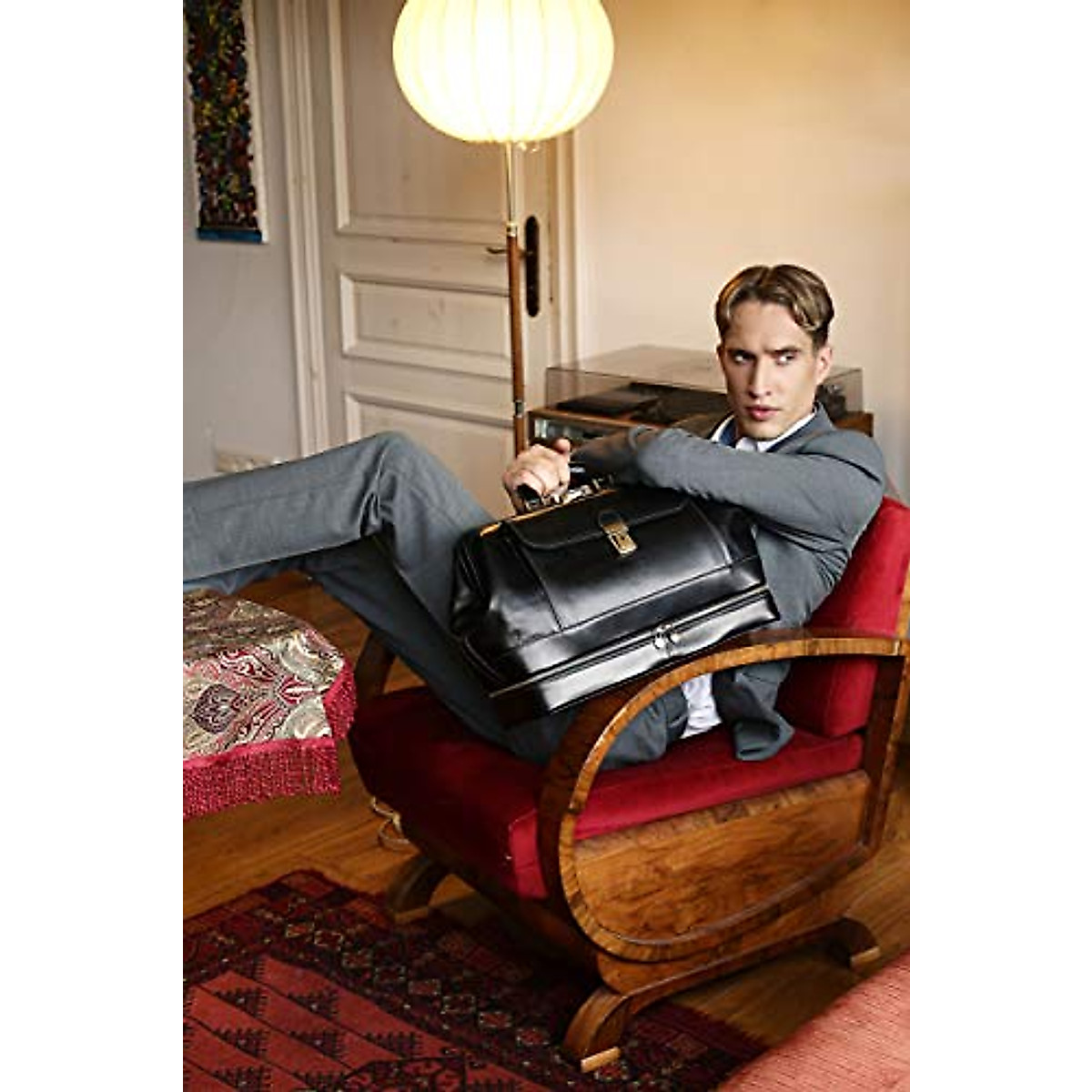 Time Resistance Leather Medical Doctor Bag Vintage Style Medium Satchel Black