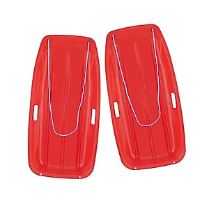 Superio Toboggan Snow Sleds for Kids and Adults, 35" Long (2 Pack) Plastic Sled with 2 Handles and a Pull Rope, Winter Snow Fun(Red)