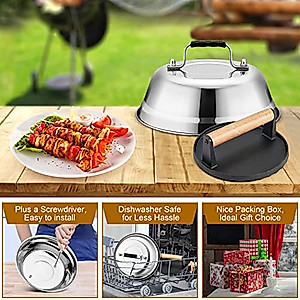 Cheese Melting Dome & Burger Press Kit, Joyfair 9 inch Basting Cover with Cast Iron Grill Press for Outdoor Griddle BBQ, Flat Top Teppanyaki Grilling & Steaming Heavy Duty & Dishwasher Safe