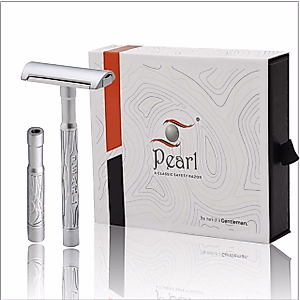 Pearl K2 Dual handle Double Edge Safety Razor made with Brass Metal Handle - New Premium Razor with two handle (long & short) and 10 Premium Stainless Steel Blades for smooth & Irritation-free shave